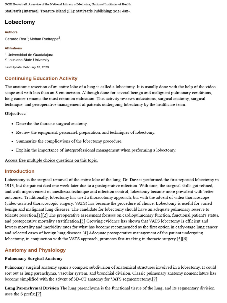 Overview of Lobectomy Techniques | PDF | Surgery | Aorta