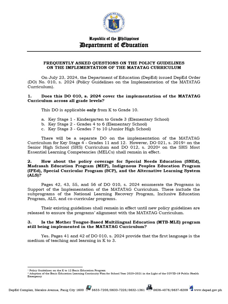 MATATAG Curriculum Implementation Guide | PDF | Curriculum | Schools