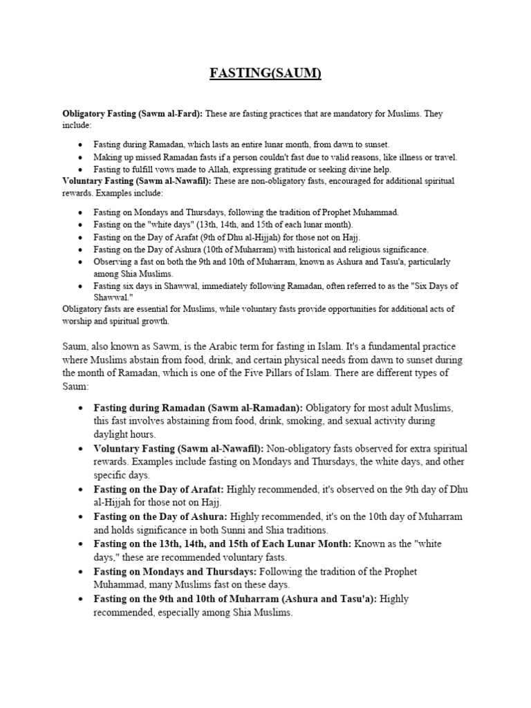 Obligatory Fasting (Sawm Al-Fard) These Are Fasting Practice | PDF ...