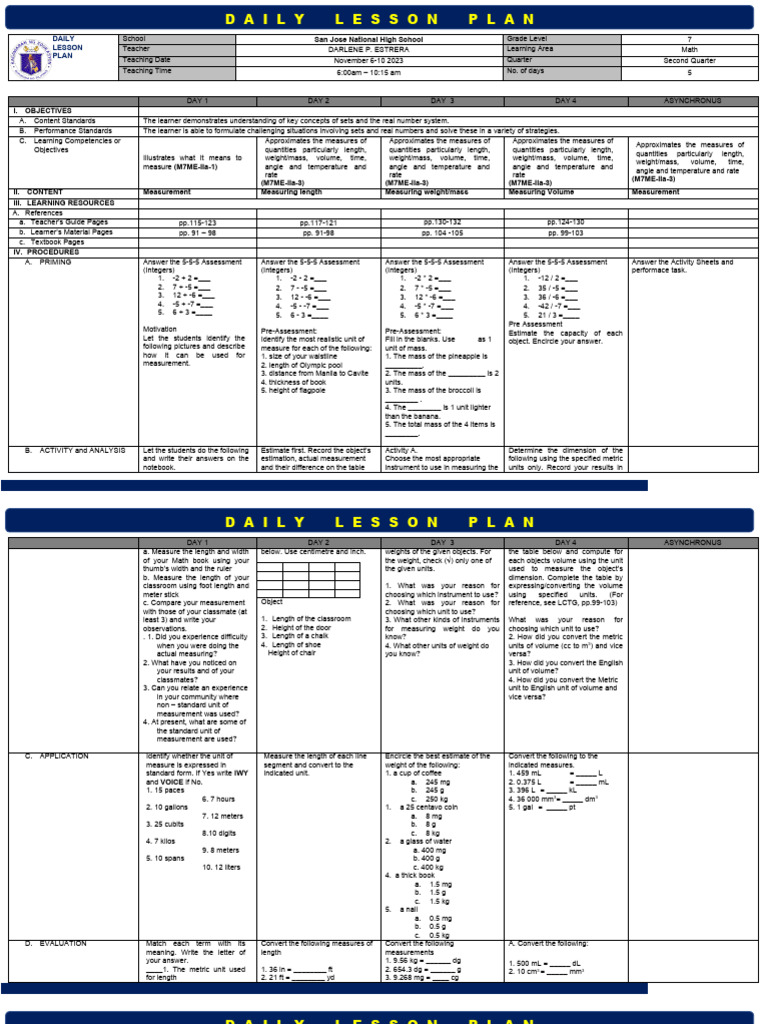 MATH-7-QUARTER-2 WEEK1 | PDF | Volume | Length