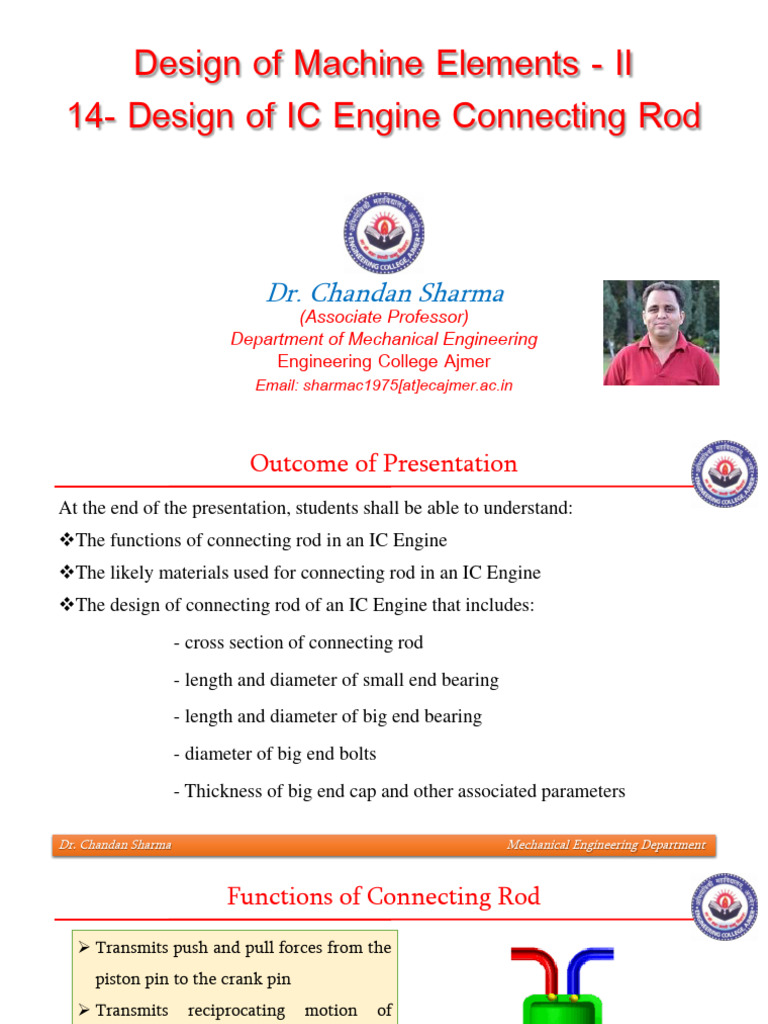 Lecture 14 - Design of IC Engine Connecting Rod | PDF | Buckling | Bending