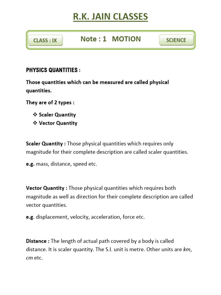 Motion Note 1-1 | Download Free PDF | Velocity | Speed