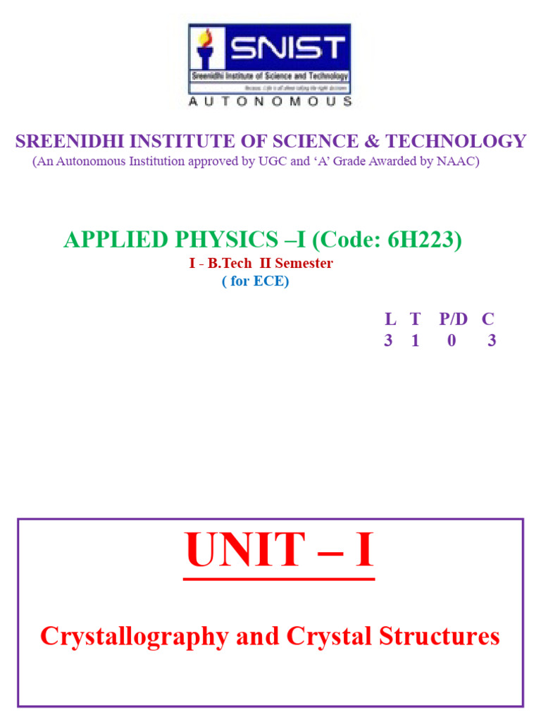 UNIT-I Crystallography & Crystal Structures,11 | PDF | Crystal Structure | Materials