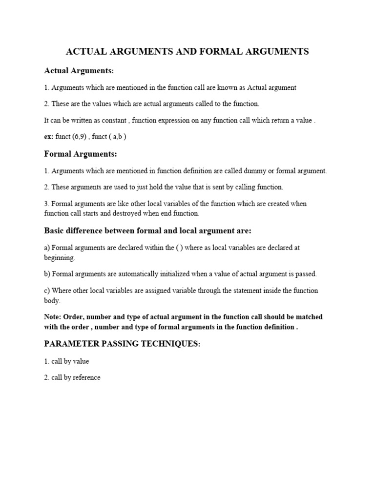 Actual Arguments and Formal Arguments | PDF | Parameter (Computer Programming) | Software ...