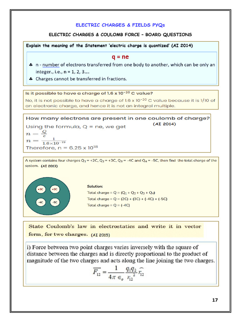 2) Electric charges PYQs-merged | PDF | Electric Field | Electrostatics