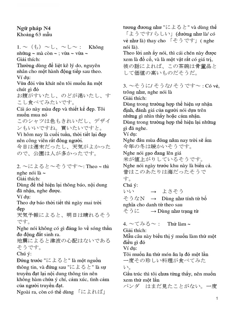 (Tailieutiengnhat - Net) - Tong Hop Ngu Phap n4 | PDF