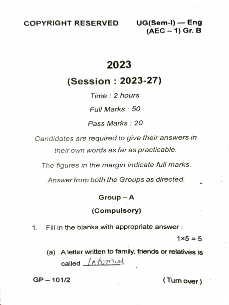 English Group-B AEC-1 (2023-27) SKMU Dumka | PDF