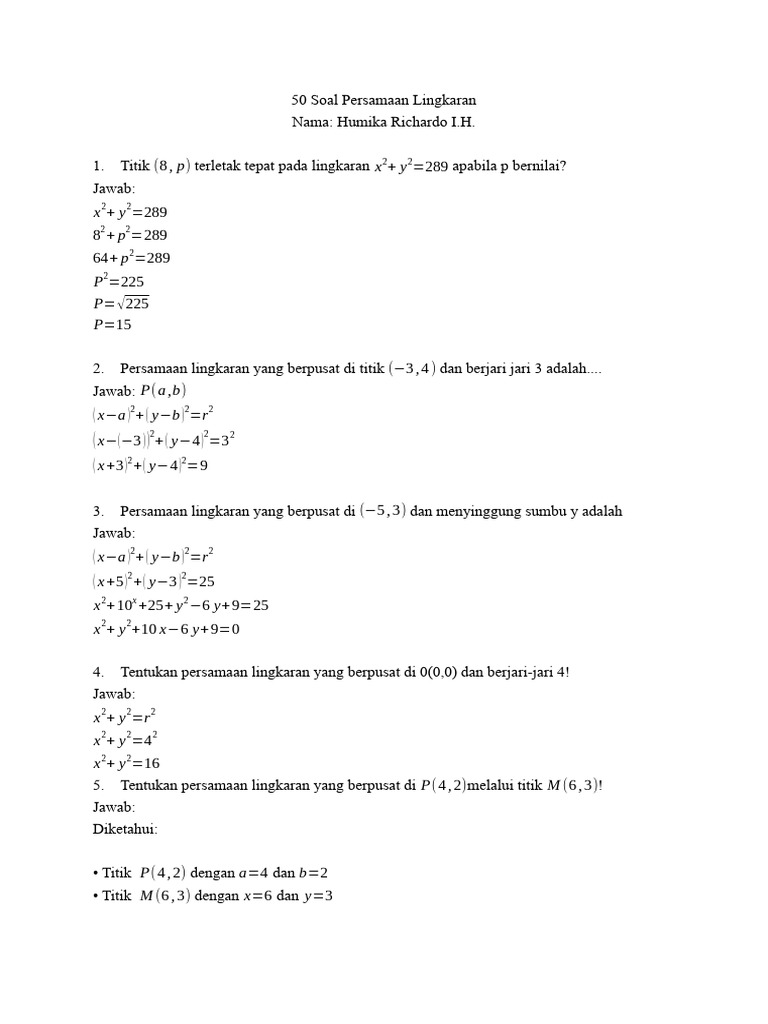 20 Soal Persamaan Lingkaran | PDF | Metode & Bahan Ajar