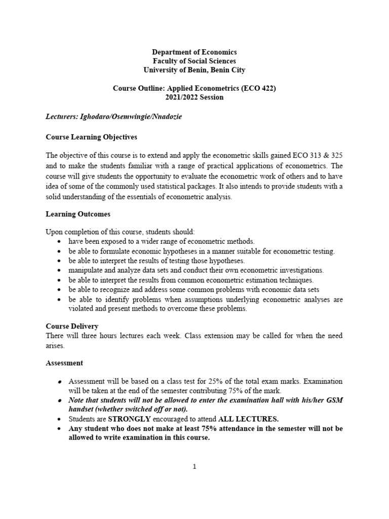 Applied Econometrics Course Guide | PDF | Linear Regression | Econometrics