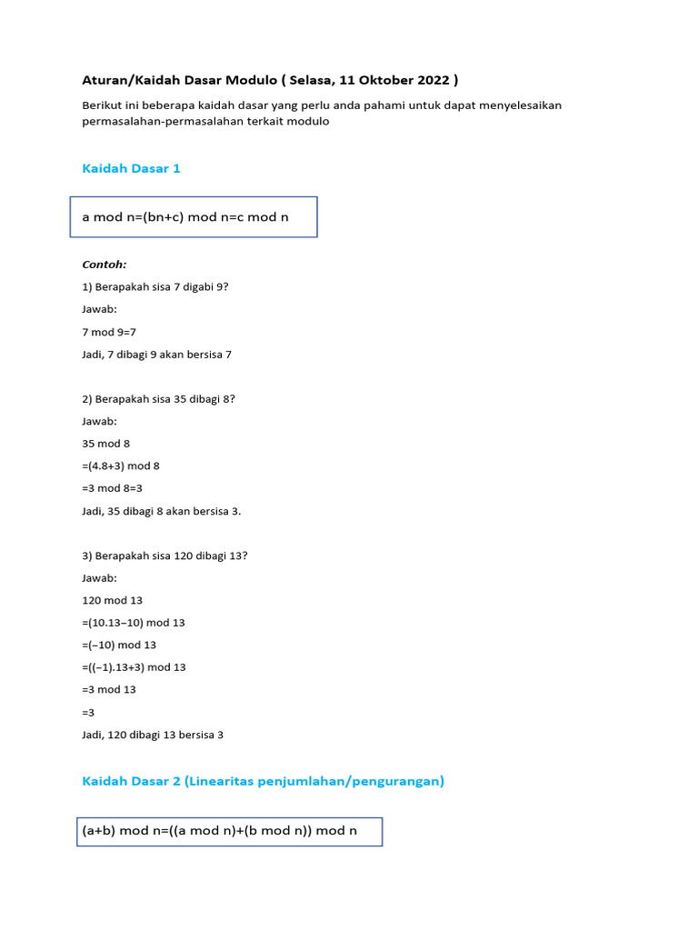Materi 4 Aturan Modulo | PDF | Metode & Bahan Ajar | Teknologi & Rekayasa