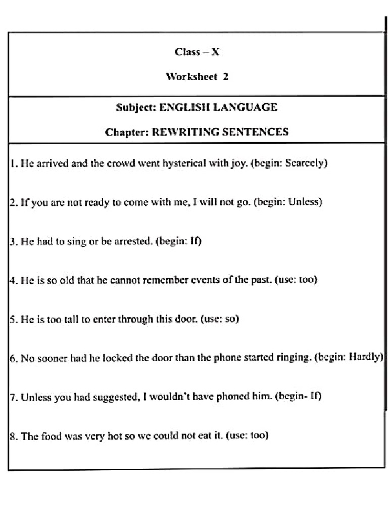 X - Worksheet 2 | PDF