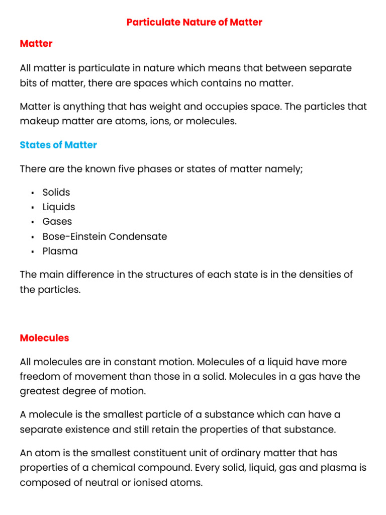 3.3 Particulate Nature of Matter | PDF | Matter | Gases