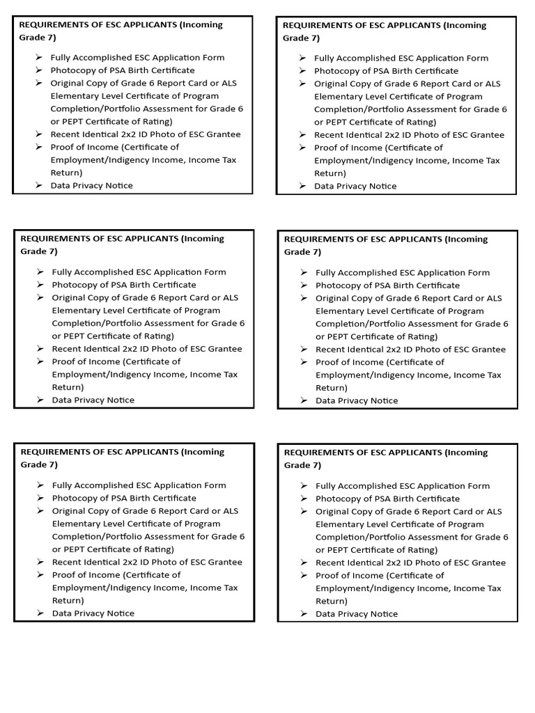 Esc Requirements | PDF | Payments | Government Finances