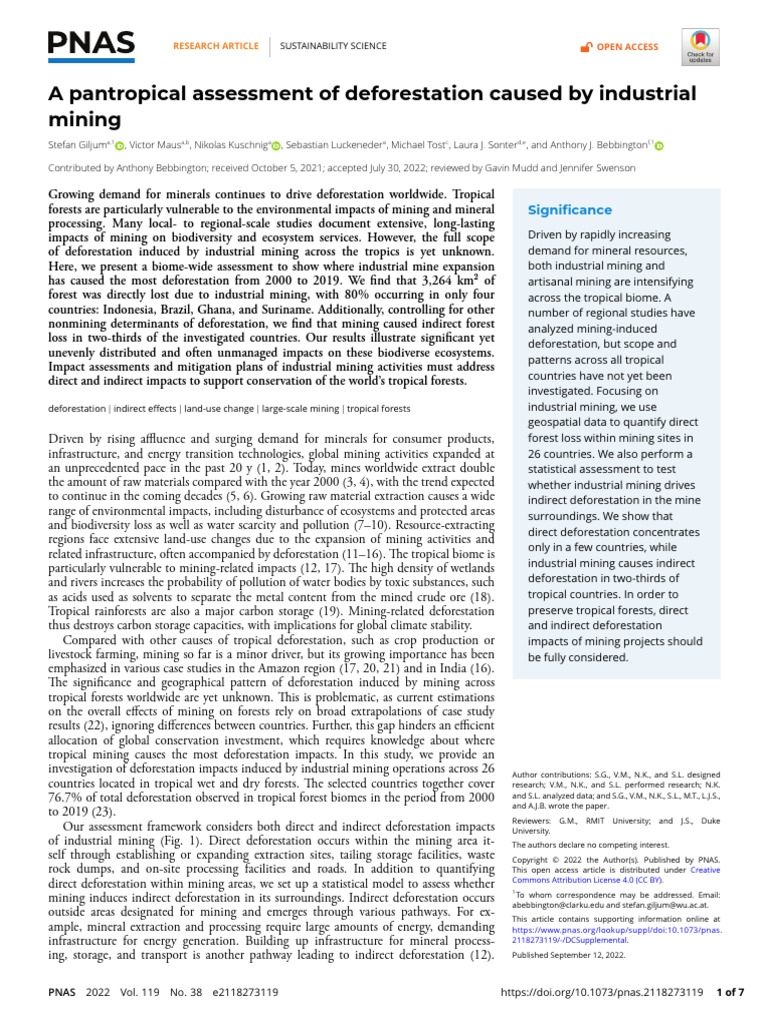 Pnas 202118273 | PDF | Deforestation | Mining