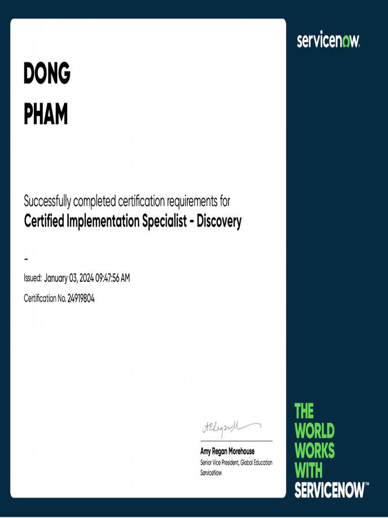 Dpham44 - Dong Pham - ServiceNow Certified Implementation Specialist ...