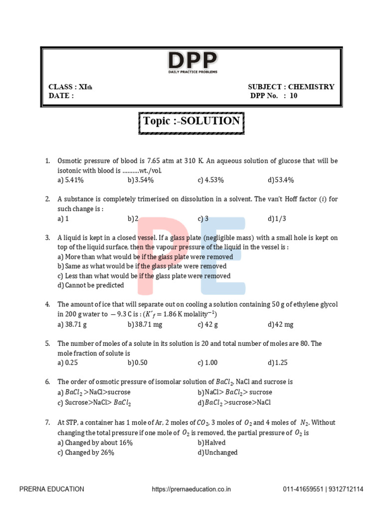 Solutions-DPP-10 | Download Free PDF | Concentration | Phase (Matter)
