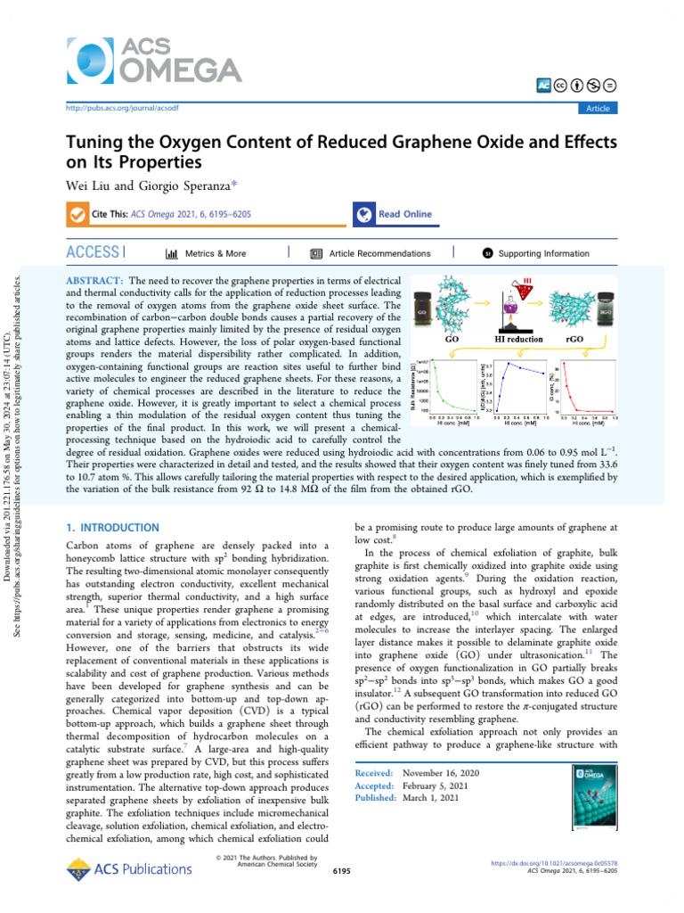 Liu Speranza 2021 Tuning The Oxygen Content of Reduced Graphene Oxide ...