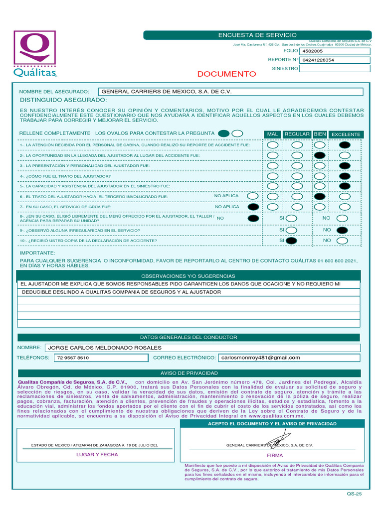 Encuesta de Servicio Quálitas | PDF | Seguro | Póliza de seguros
