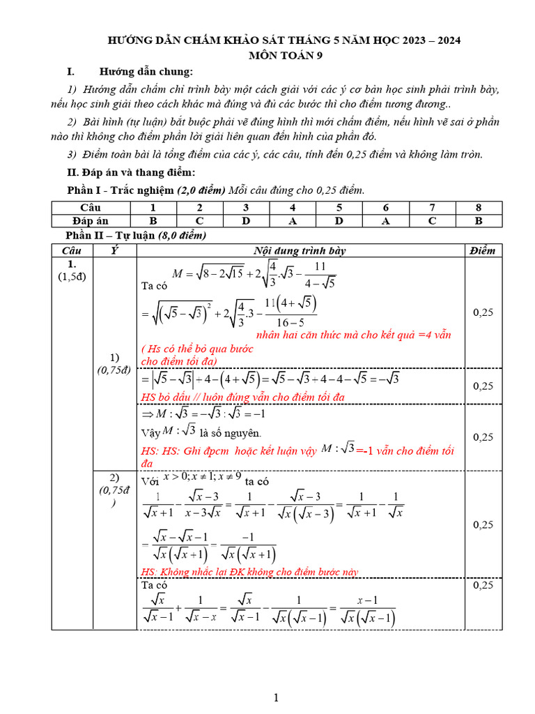 HDC - Toan 9 Thang 5-2024 | PDF