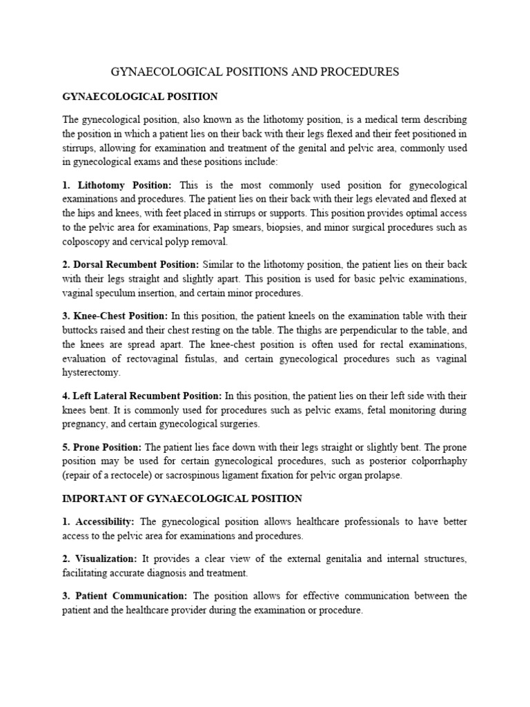 Gynaecoloical Position and Procedure | PDF | Gynaecology | Human ...