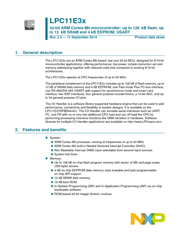 LPC11E3X | PDF | Microcontroller | Computer Architecture