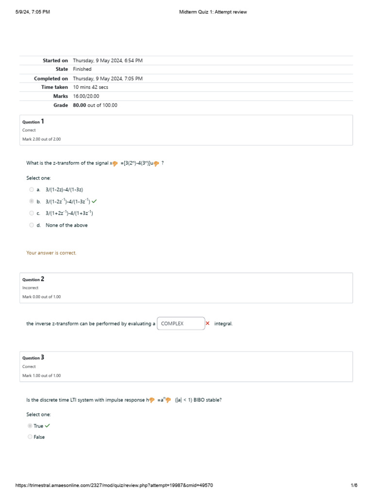 Midterm Quiz 1 - Attempt Review | PDF | Digital Signal Processing | Functions And Mappings