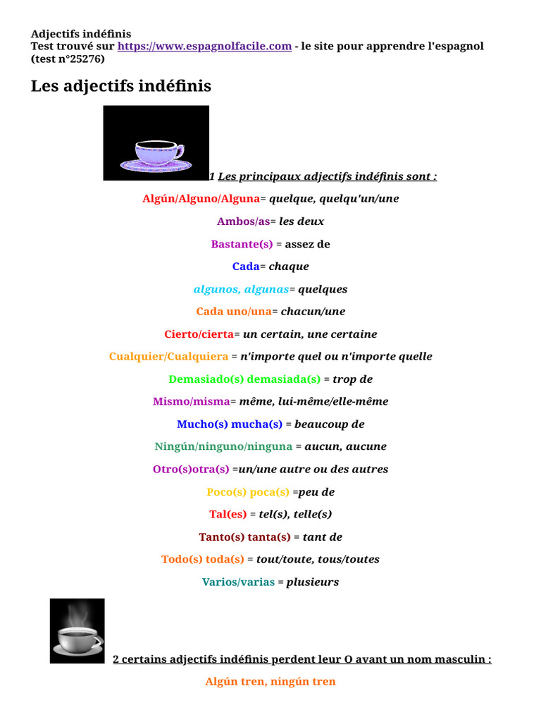 Adjectifs Indéfinis | PDF | Relations syntaxiques | Morphologie