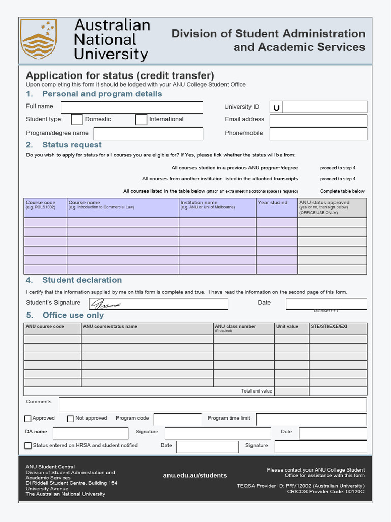 Application For Course Credit | PDF