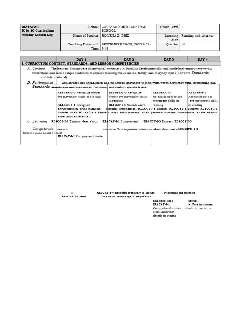 Grade 1 Reading Lesson Plan | PDF | Learning | Behavior Modification