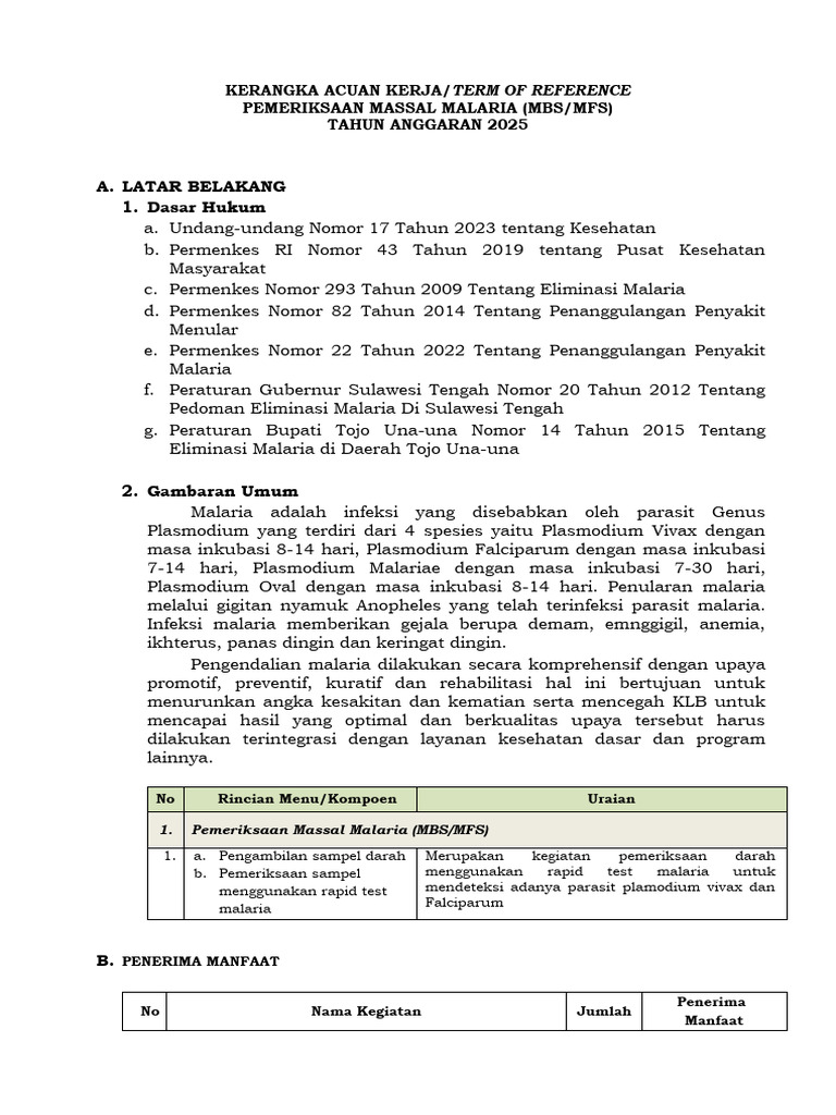 Tor Pemeriksaan Massal Malaria (MBS) | PDF