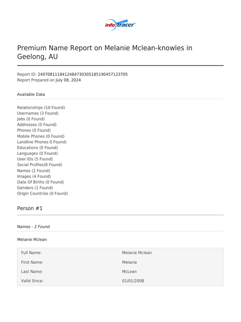 Premium Name Report On Melanie Mclean-Knowles in Geelong | PDF ...