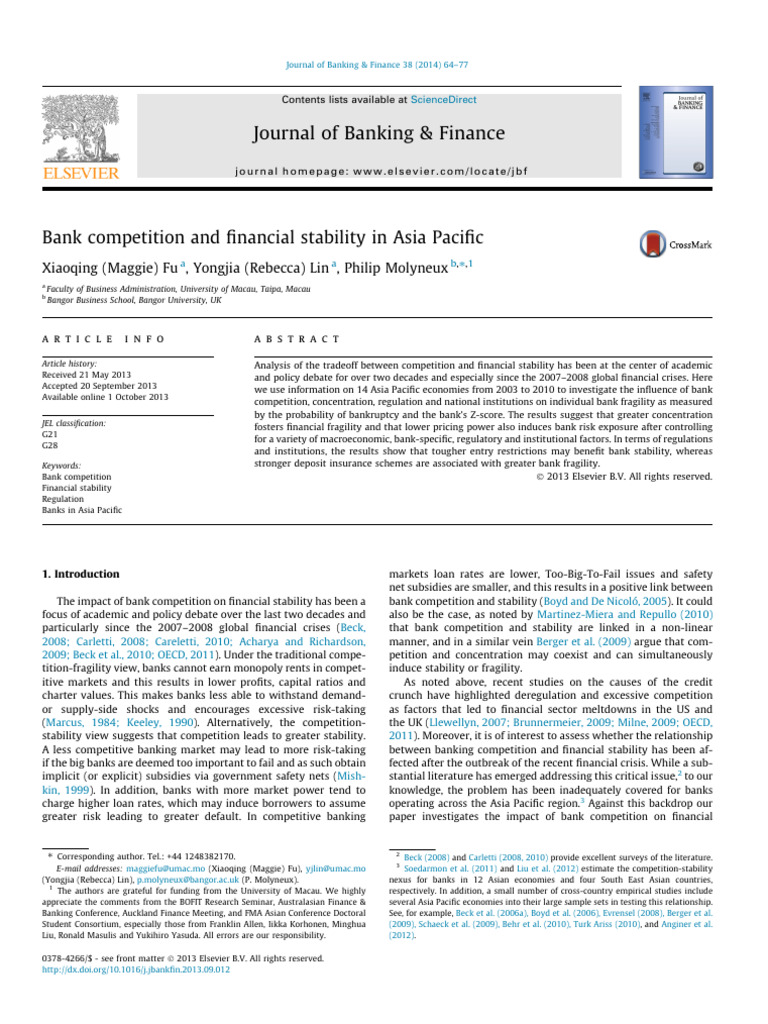 2014-JBF-bank Competition and Financial Stability in Asia | PDF | Banks ...