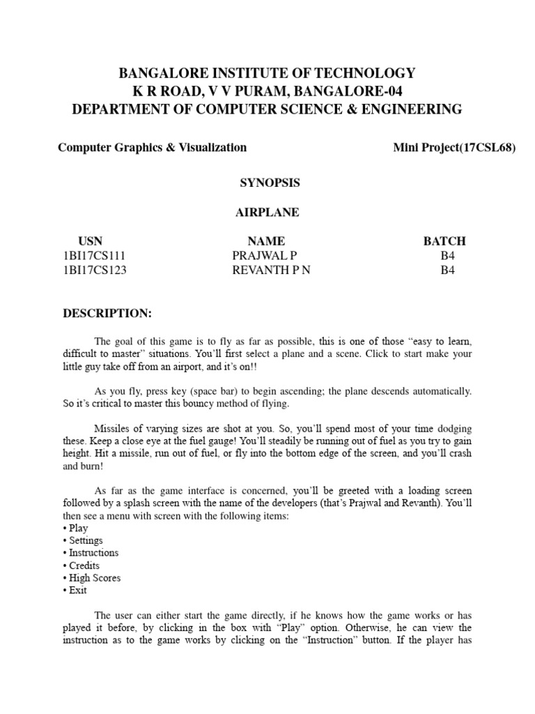 CGV Project Synopsis | PDF | Software | Computer Science