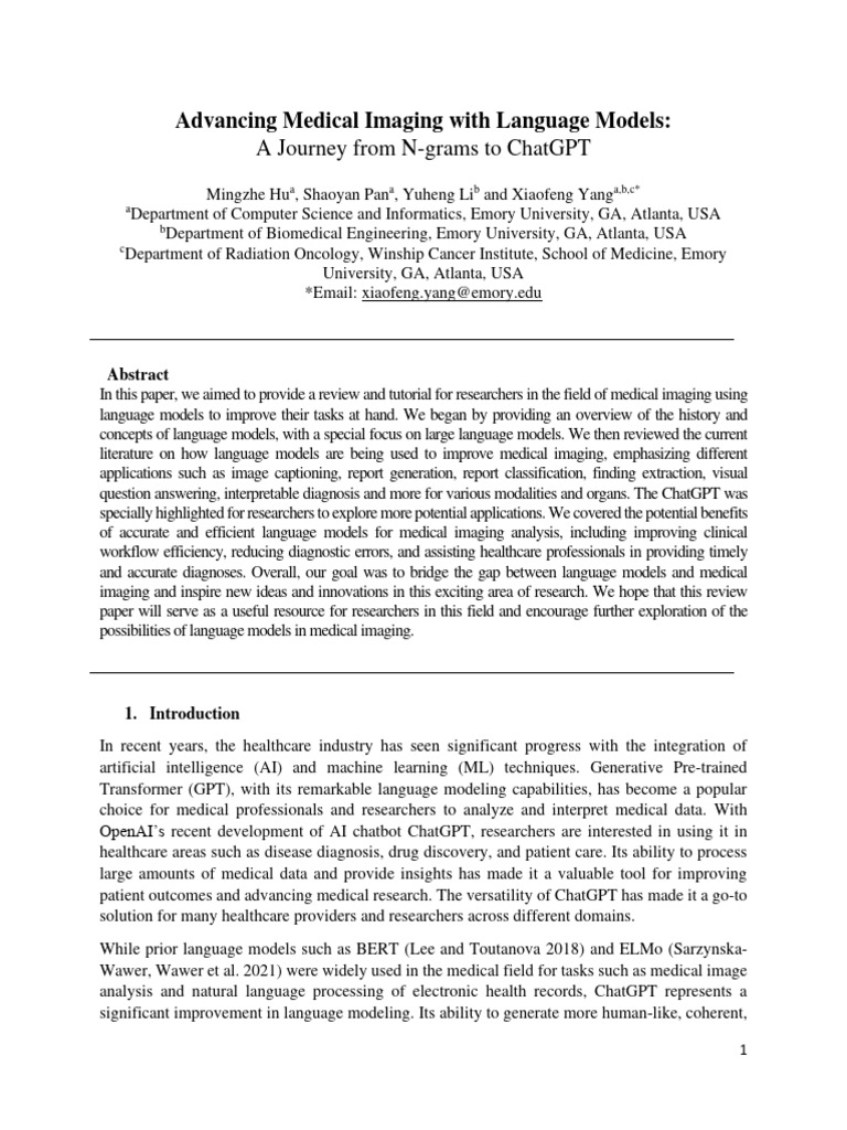 Advancing Medical Imaging With Language Models:: A Journey From N-Grams To Chatgpt | PDF ...