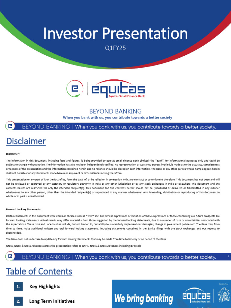 ESFB Q1FY25 Investor-Presentation | PDF | Deposit Account | Banks