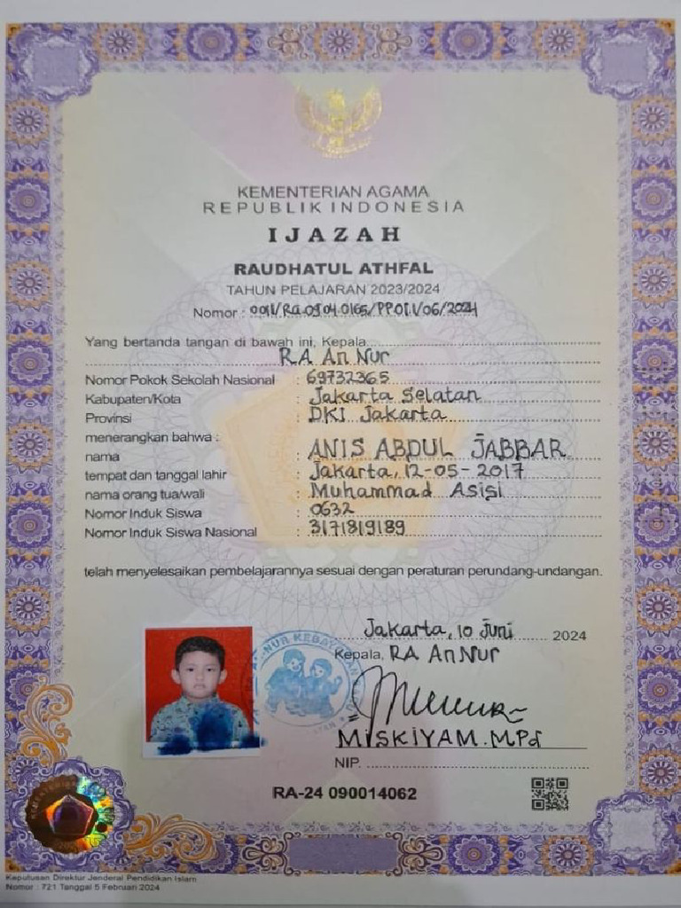 Ijazah TK Anis AJ. | PDF