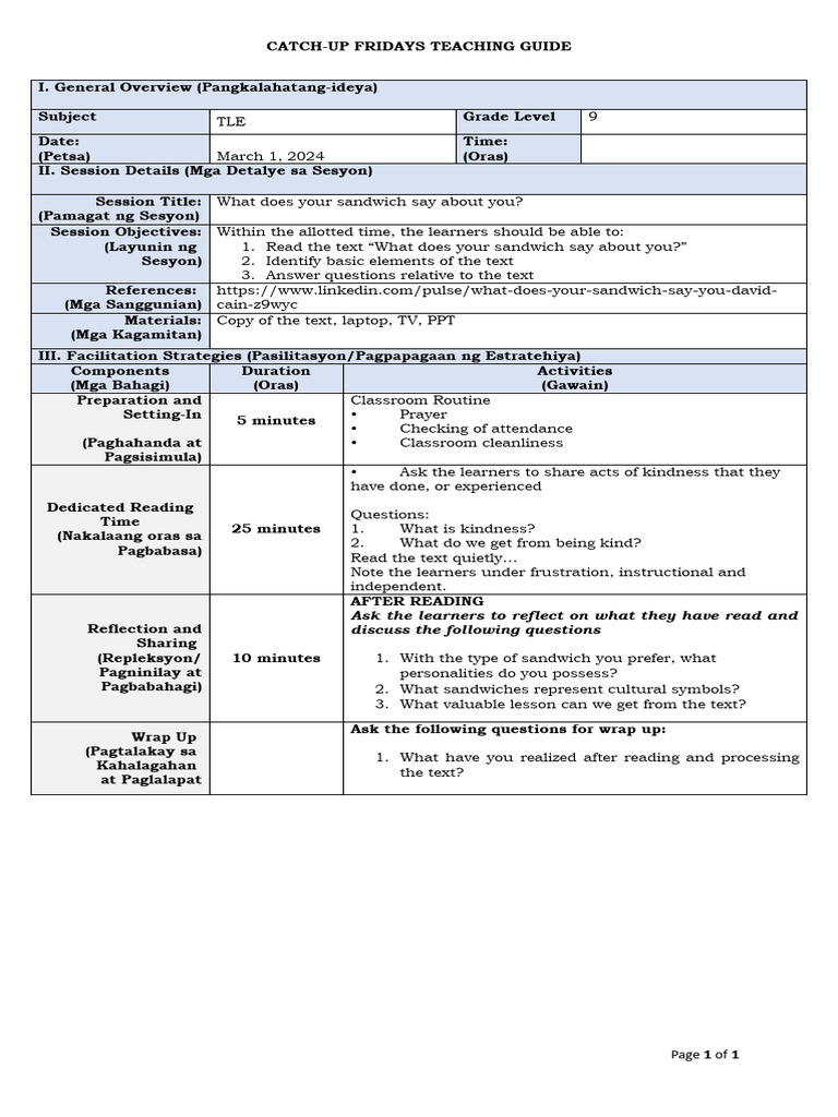 Teaching Guide NRP Catchup Friday MARCH 1 | PDF | Learning | Behavior Modification