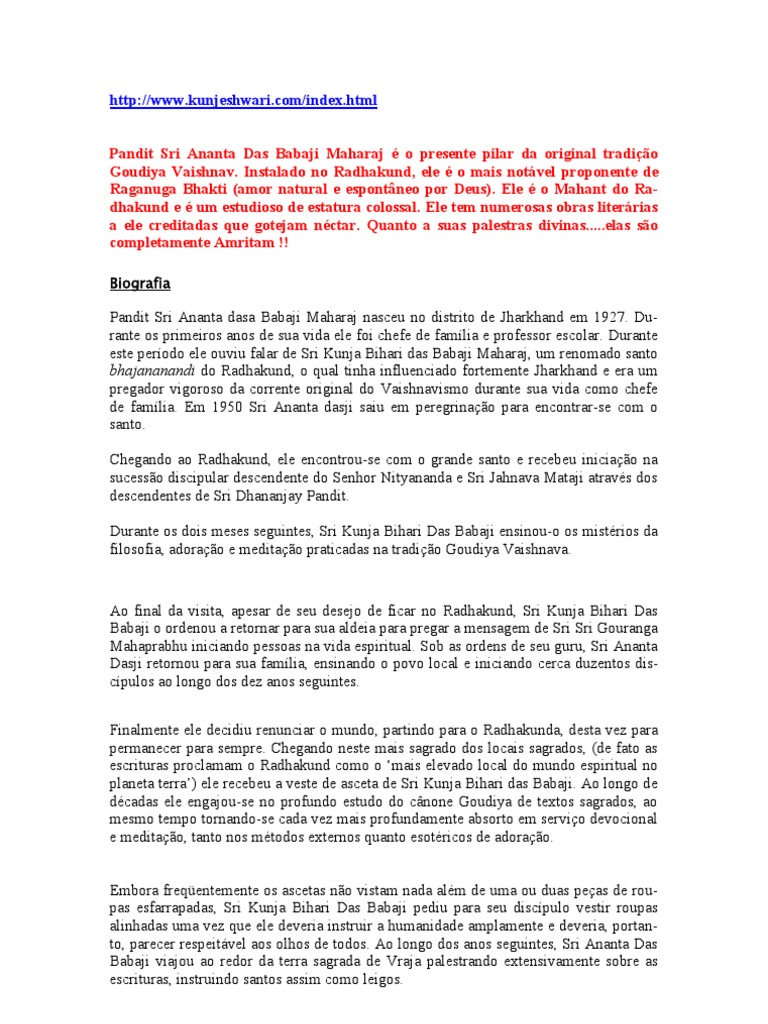 Biografia Pandit Sri Ananta Das Babaji Maharaj | PDF | Religiões ...