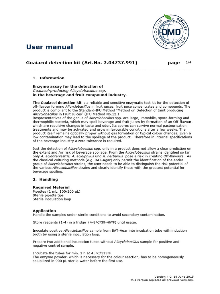Guaiacol Detection Kit User Manual | PDF