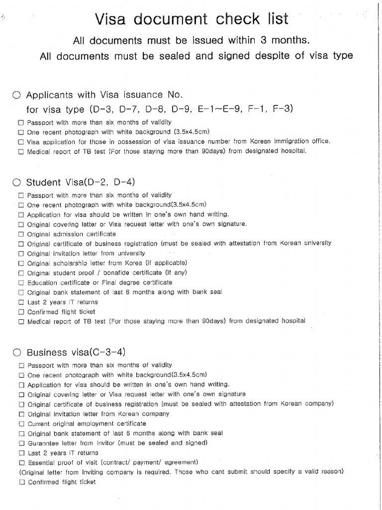 Visa Checklist Pdf