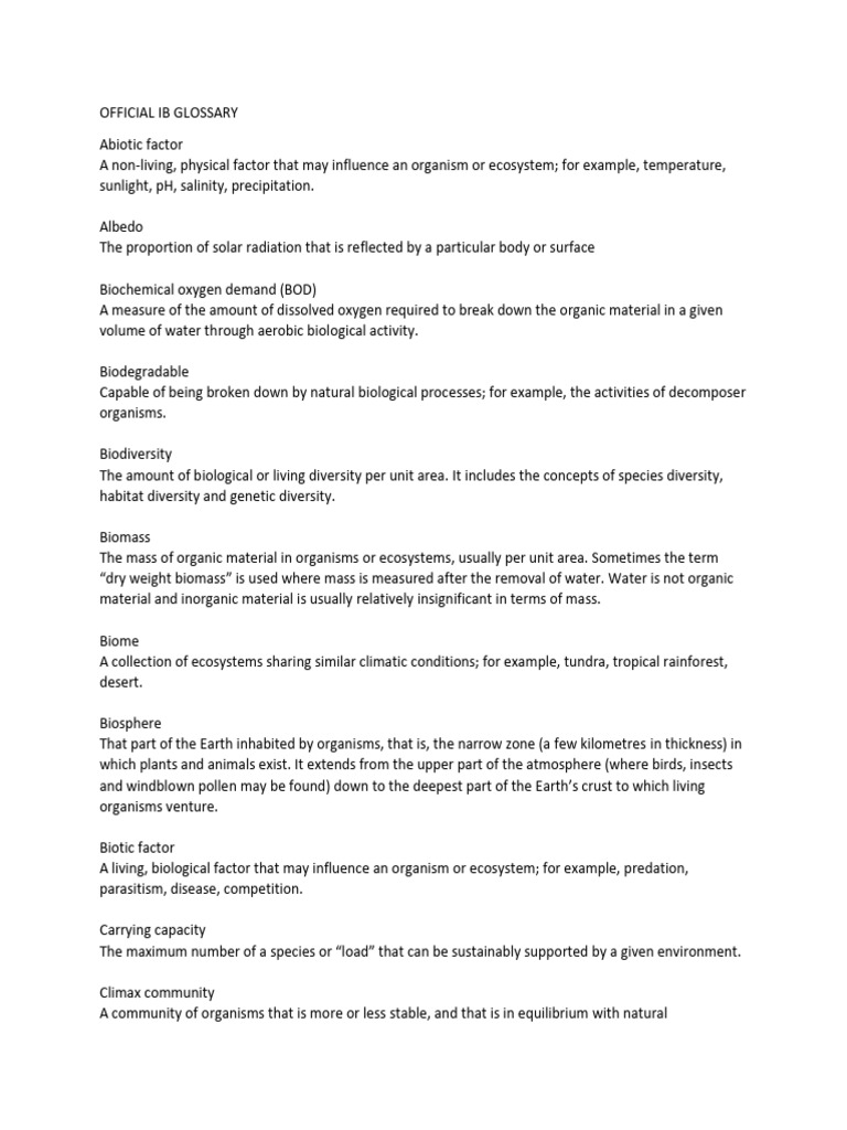 Comprehensive IB Environmental Glossary | PDF | Biodiversity | Ecosystem