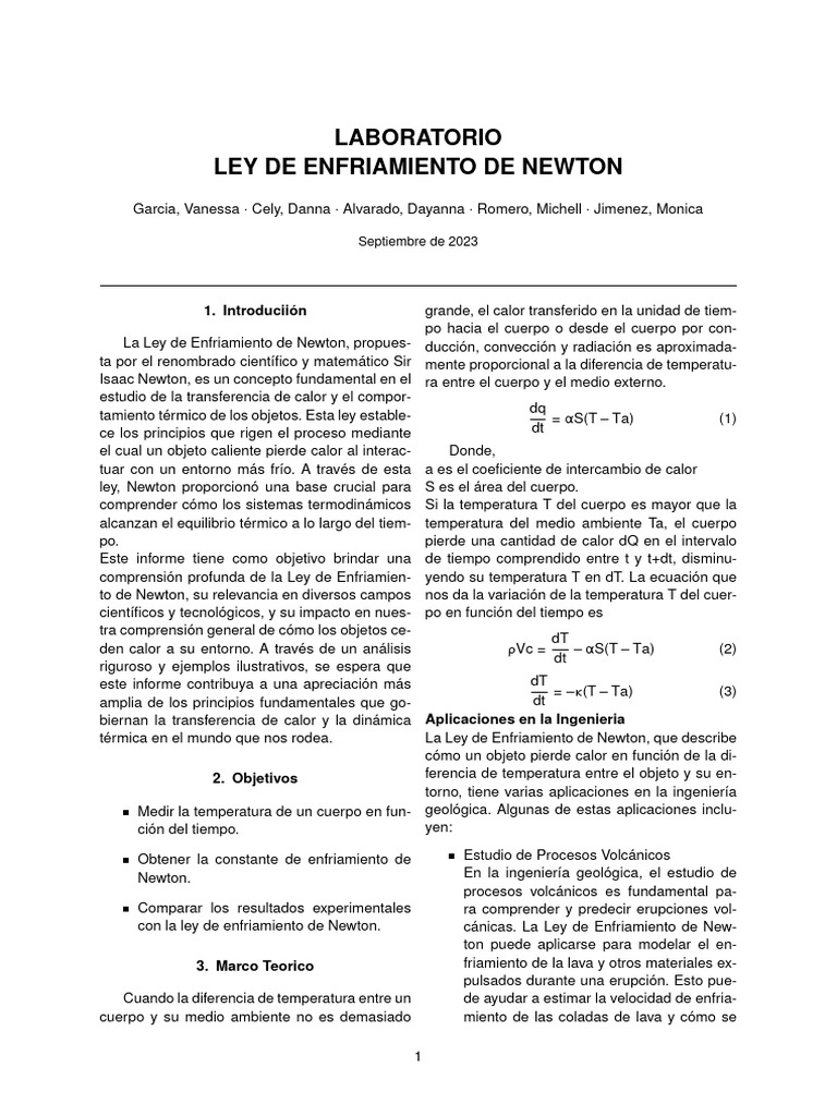 Laboratorio Ley de Enfriamiento de Newton | PDF | Calor | Temperatura