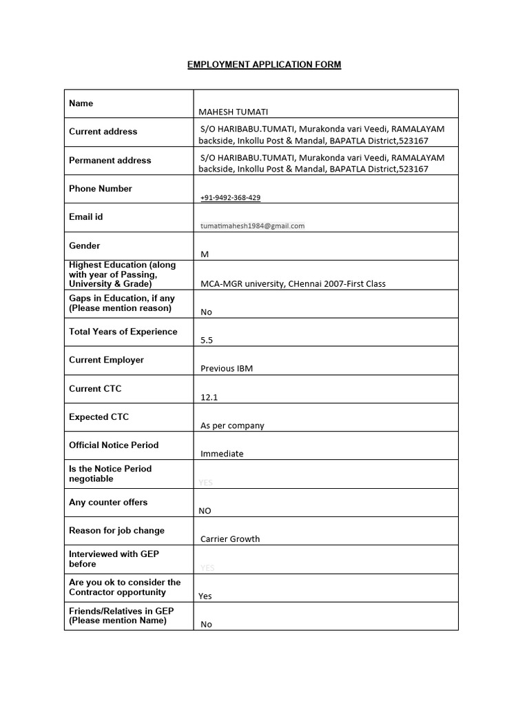 Candidate Application Form - 2024 | PDF