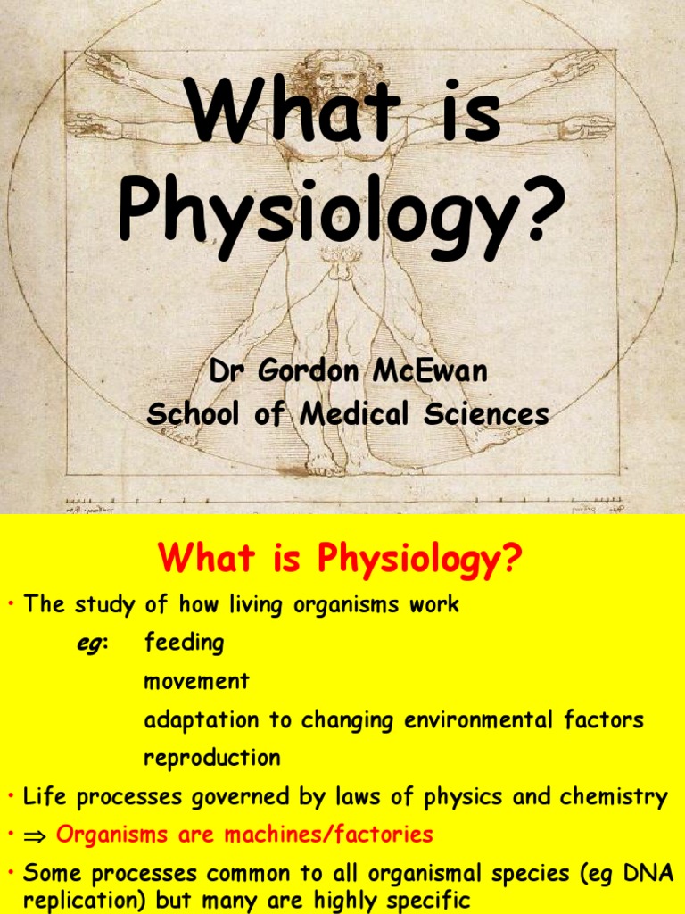 What Is Physiology?: DR Gordon Mcewan School of Medical Sciences | PDF ...