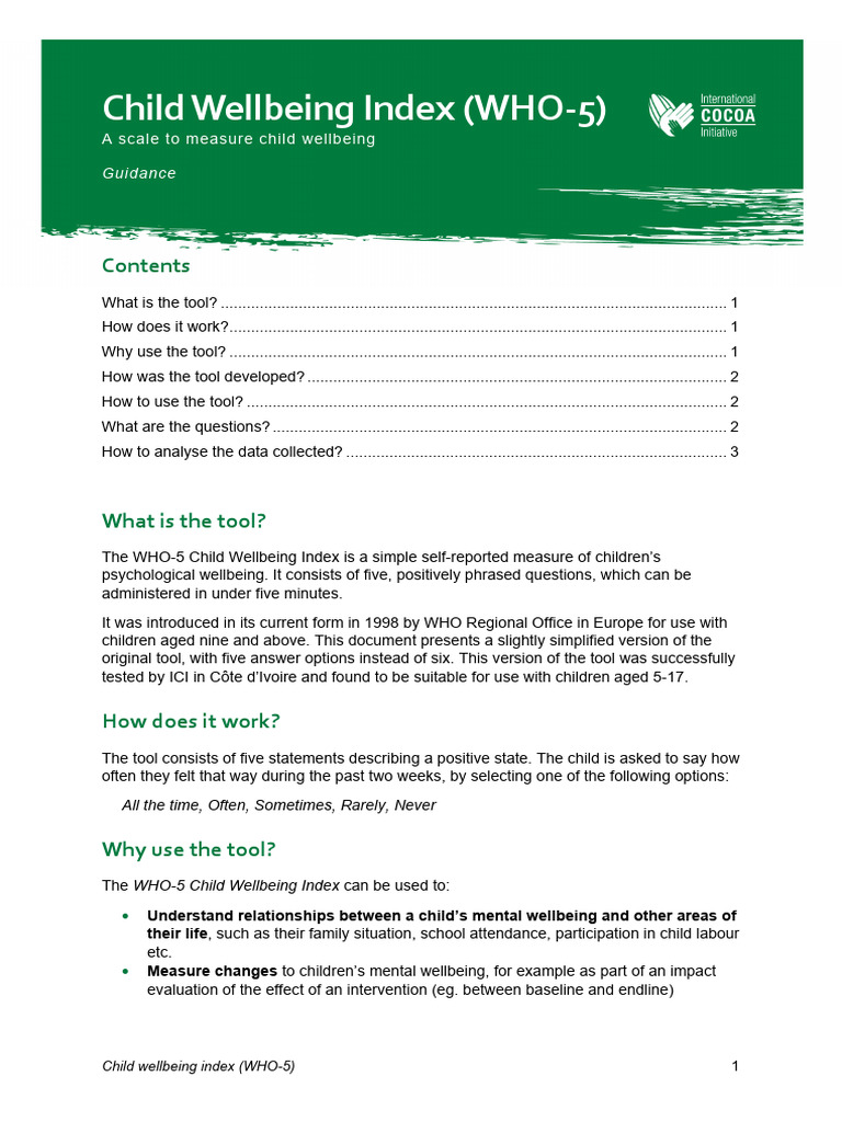 ICI - Tools - Wellbeing Index Guidance | PDF | Well Being | Behavioural ...