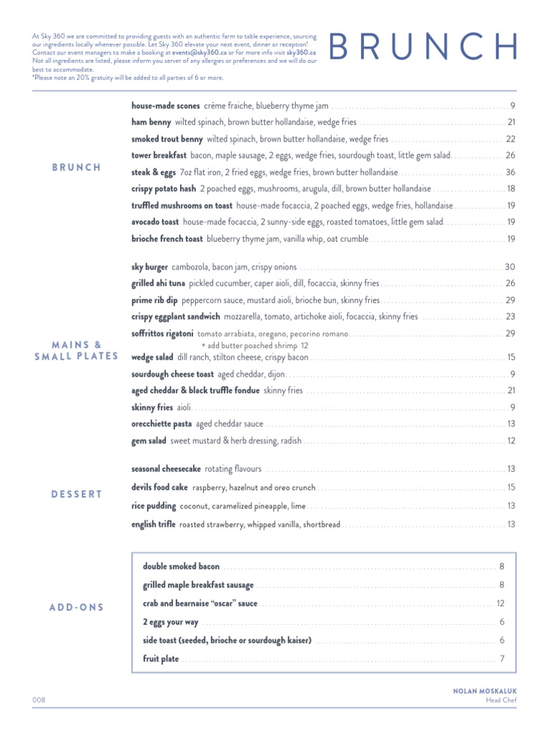 Sky 360 Brunch & Mains Menu | PDF | Salad | Foods