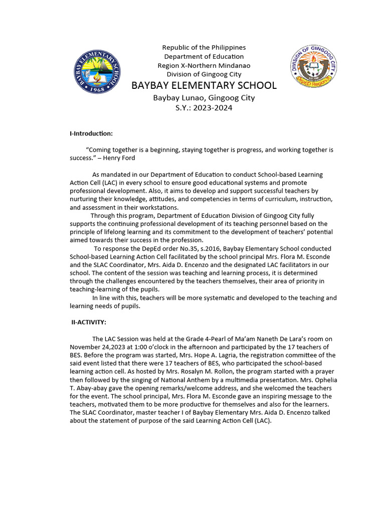 School-Based LAC Session Overview | PDF | Teachers | Learning