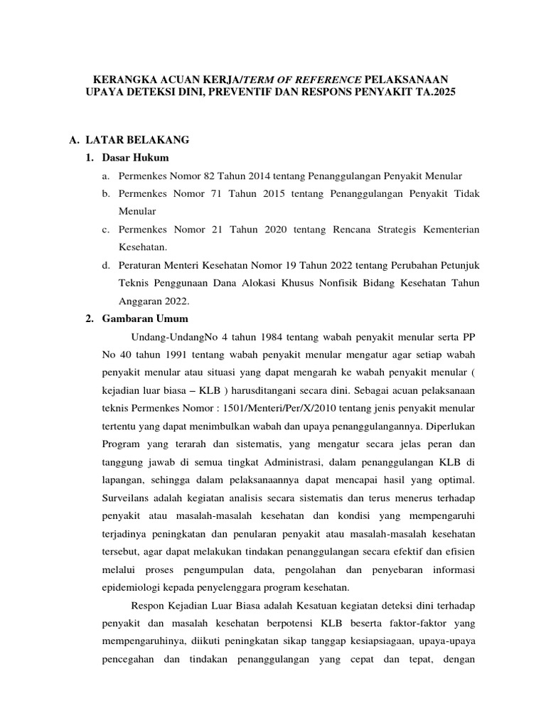 TOR Dan RAB Deteksi Dini Penyakit Menular | PDF | Pengembangan Diri