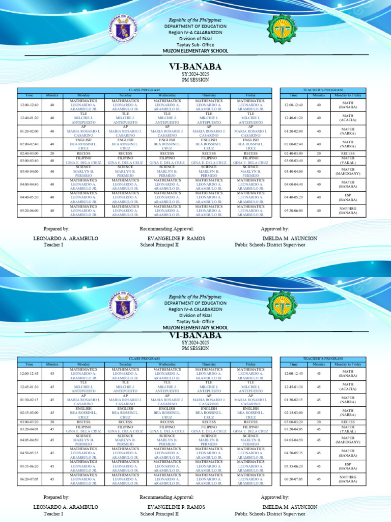 Banaba Time Class Program | PDF | Philippines