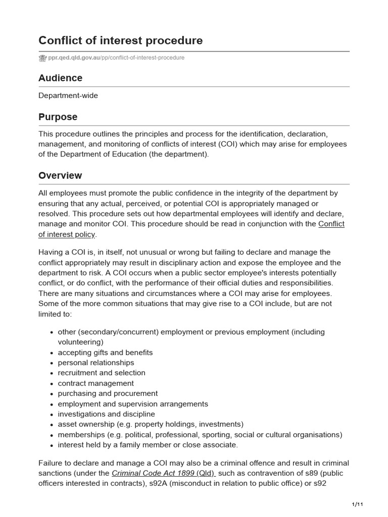 Conflict of interest procedure | Download Free PDF | Employment ...